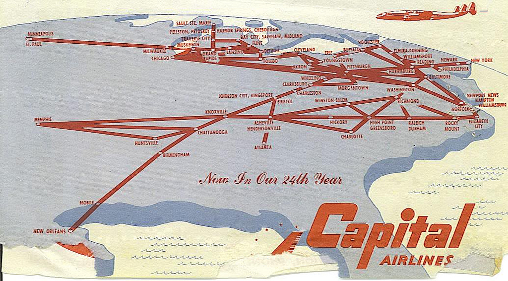 Borchert Field: 1948 Capital Airlines Pocket Schedule