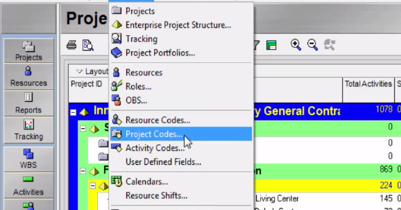 Primavera P6 Tutorial : Chapter 2.6 : Project Codes