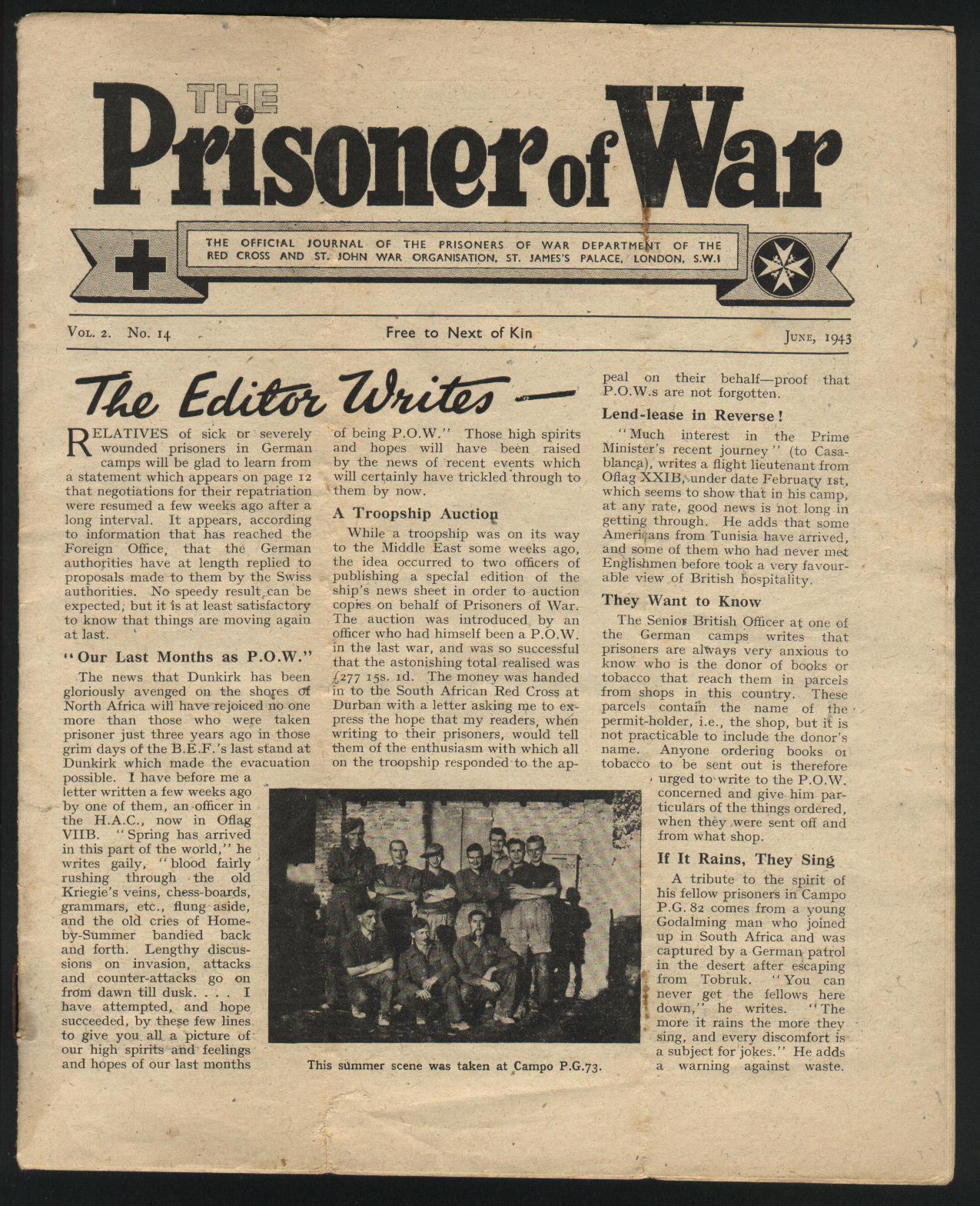 WWII Memories: Red Cross Journals - Volume 2, No. 14, June 1943