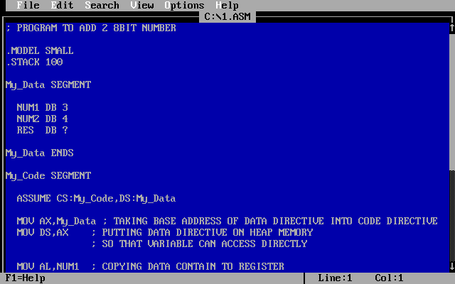 Practical No 3 Write An Assembly Language Program To Perform Addition