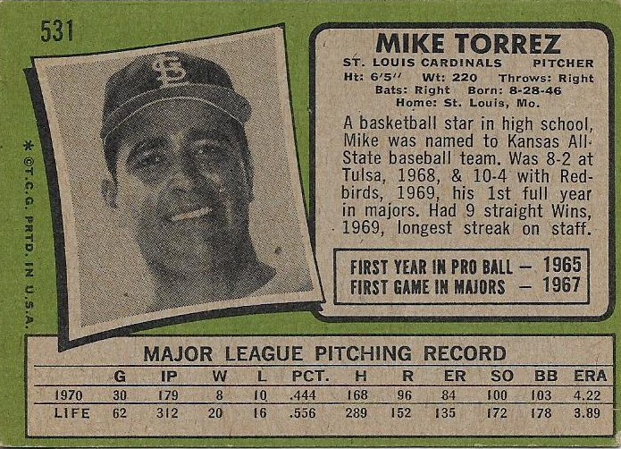 Topps 1971: no. 531 - mike torrez