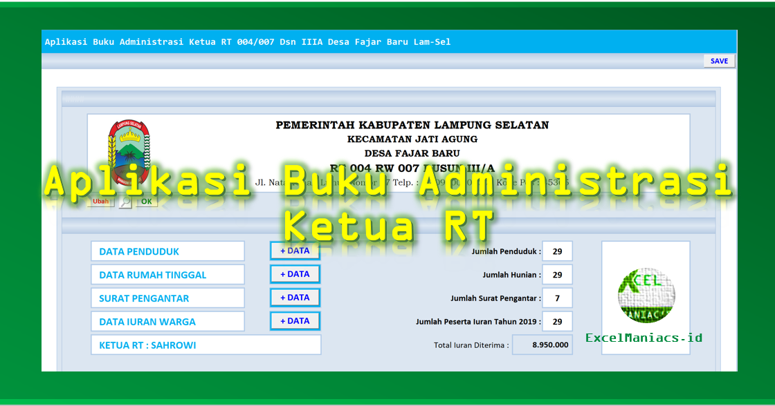 Aplikasi Buku Administrasi Ketua RT - ExcelManiacs