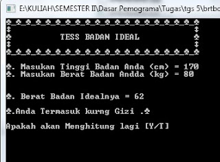 Artikel IT: Contoh Program Menghitung Berat Badan Ideal dengan C++