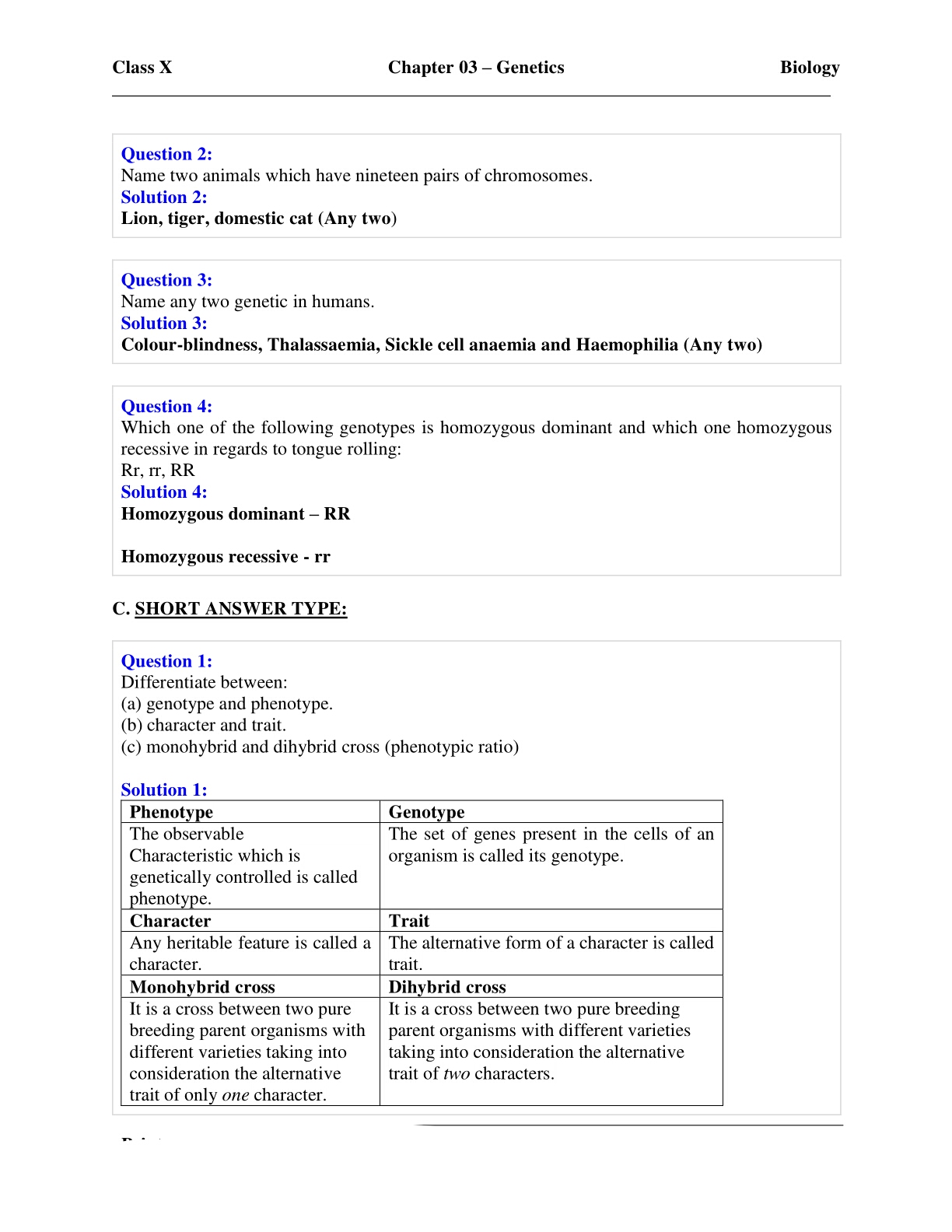 Concise Biology class 10 Chapter 3 Genetics - ICSE HUB