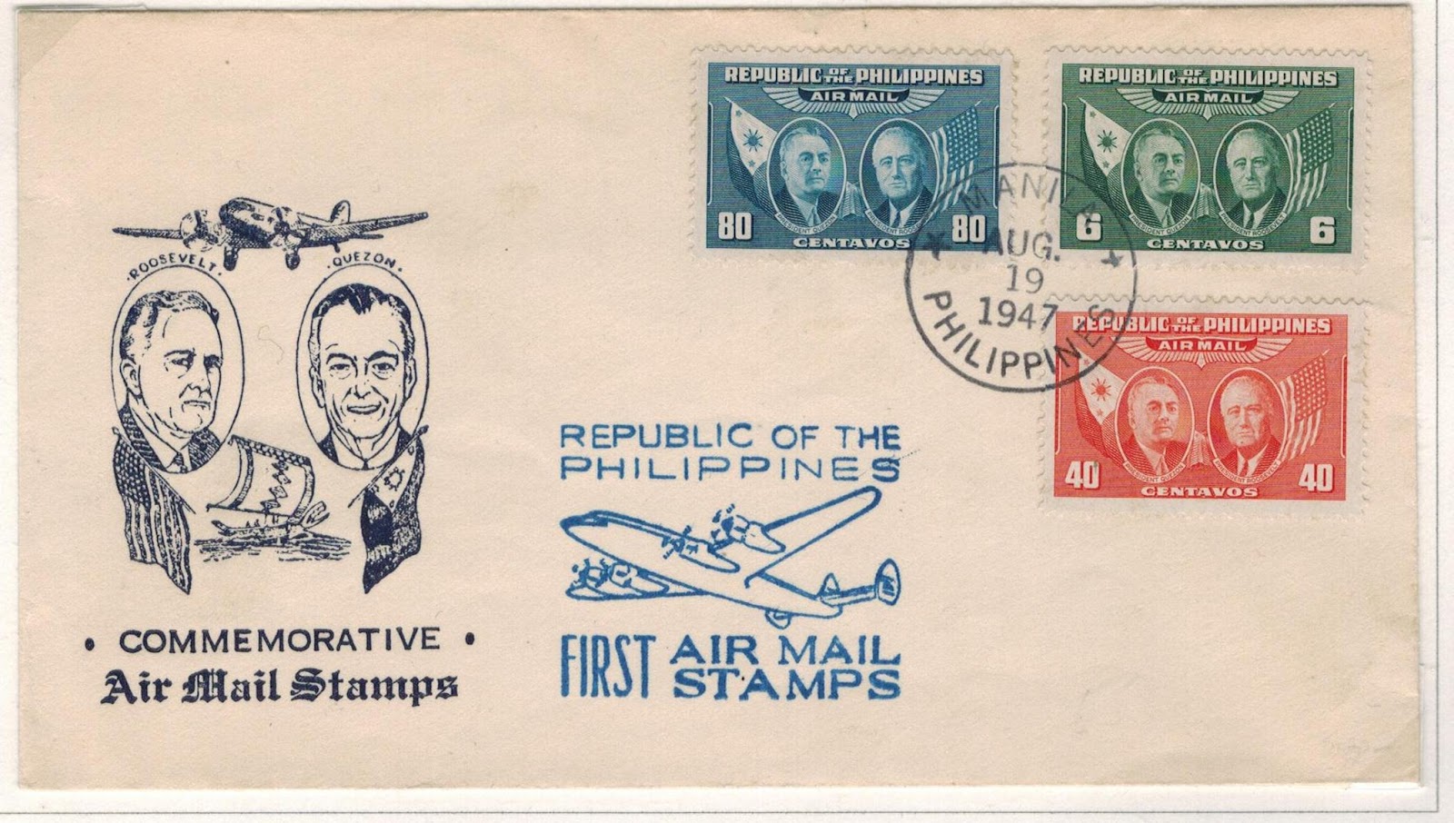 Philippine Republic Stamps : 1947 Quezon-Roosevelt Airmails