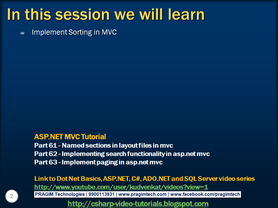Sql Server Net And C Video Tutorial Part 64 Implement Sorting In Mvc