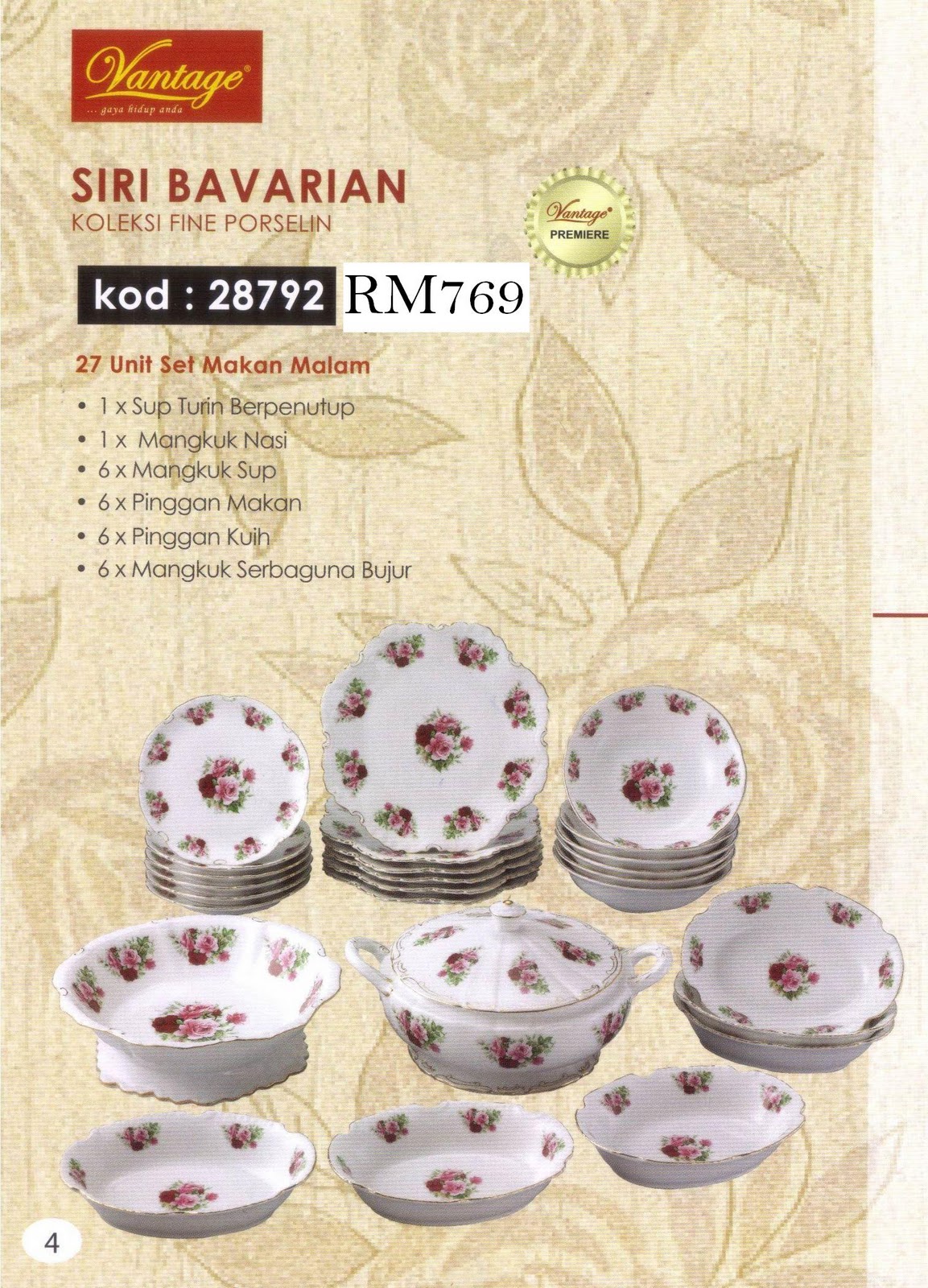 Pinggan-mangkuk Vantage: Set Bavarian