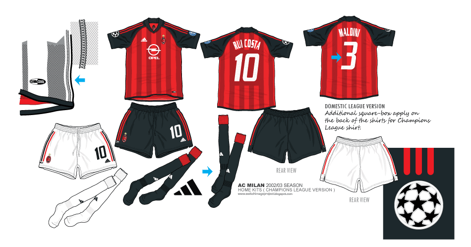 Football teams shirt and kits fan: AC Milan 2002-03 Champions League Kits