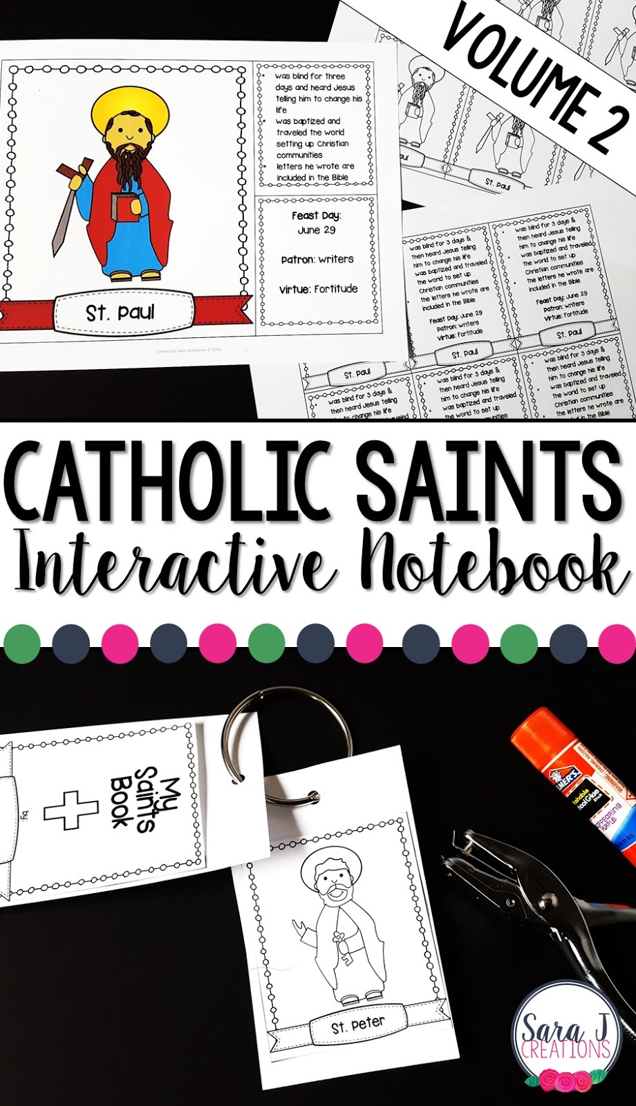 Catholic Saints Interactive Notebook Volume 2 & 3 | Sara J Creations