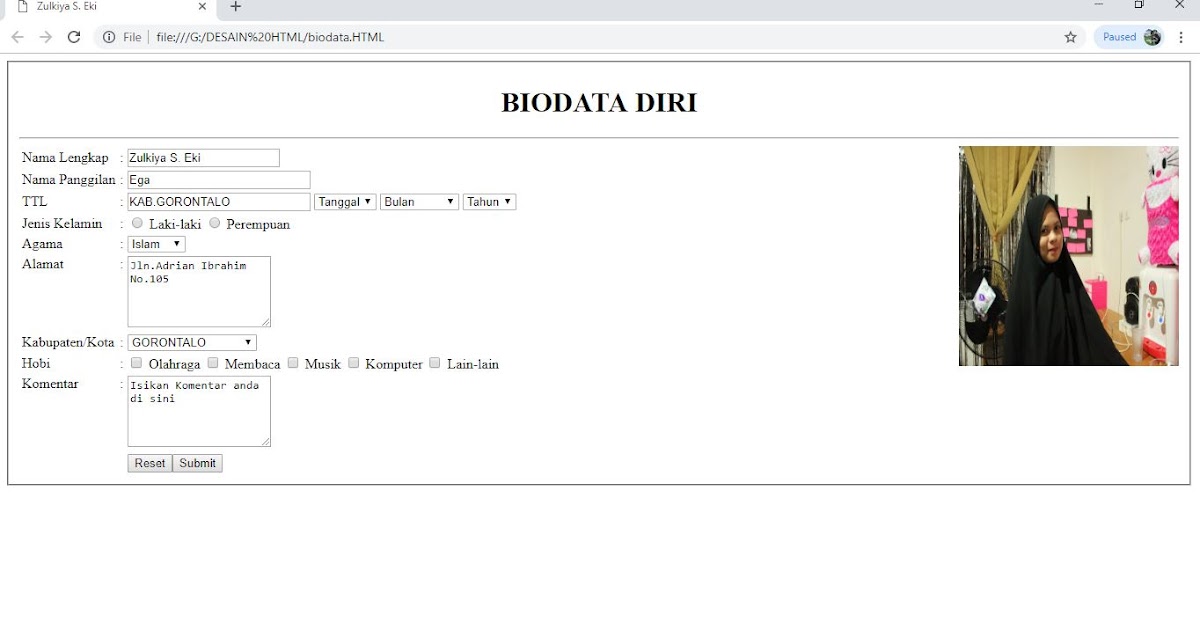 ZULKIYA EKI: Membuat Biodata menggunakan HTML