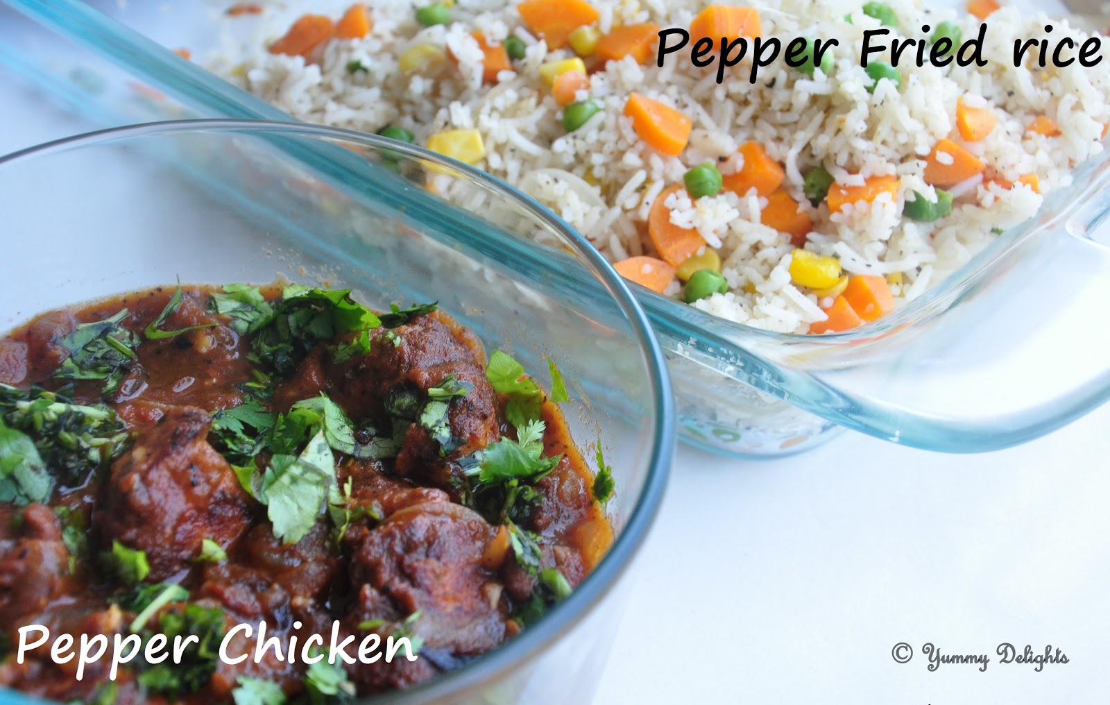 ♥ Yummy Delights !: Pepper Fried rice and Pepper Chicken