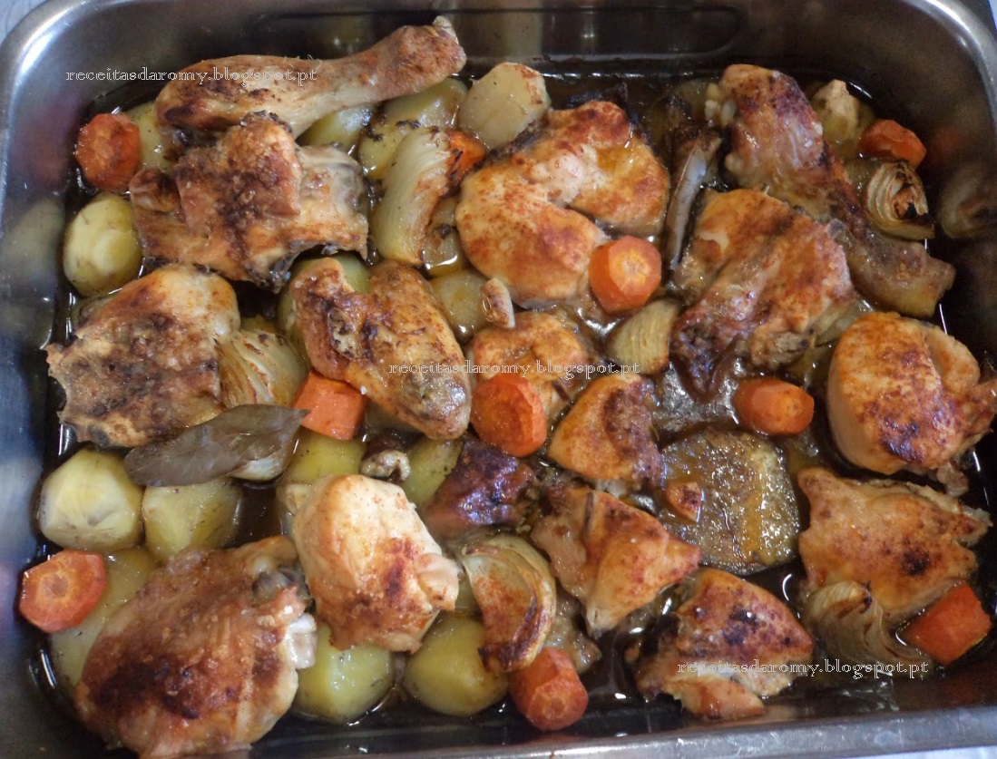 Frango assado com mix de batata doce e normal