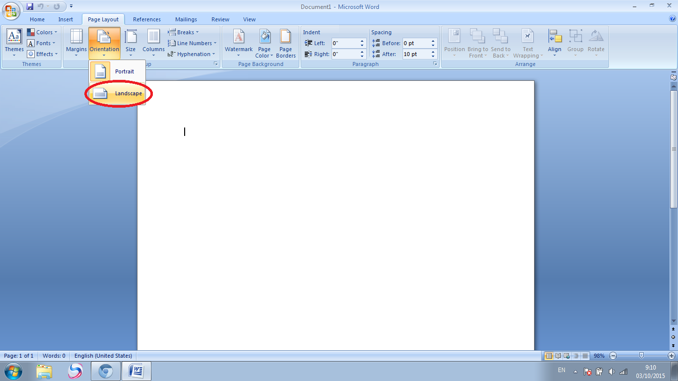 3. Dan kertas pun menjadi landscape, lihat gambar