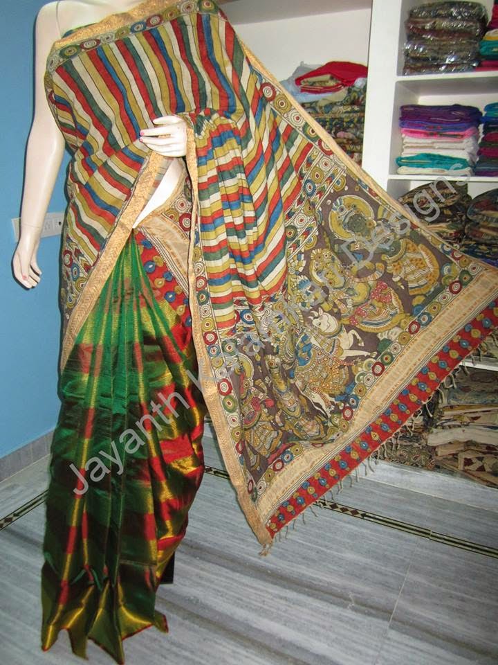 KALAMKARI - JAYANTH KALAMKARI DESIGNS: Half and half kalamkari saree