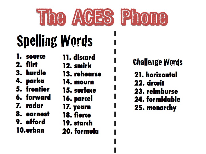 6th grade: Spelling and Vocabulary Words "The ACES Phone"