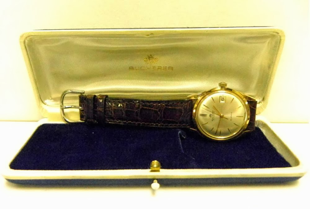 BUCHERER SWISS 1960s AUTOMATIC 25 JEWELS GOLD FILLED CASE LEATHER BAND ...