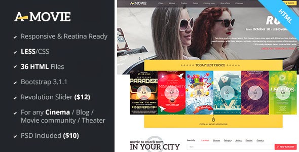 A Movie Entertainment Bootstrap HTML5 CSS3 Template - Download New Themes