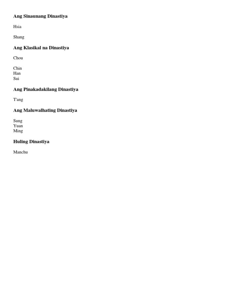 mga dinastiya sa china - philippin news collections