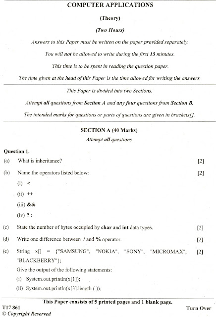 Programming In Bluej Icse Computer Applications 2017 Question Paper 0491
