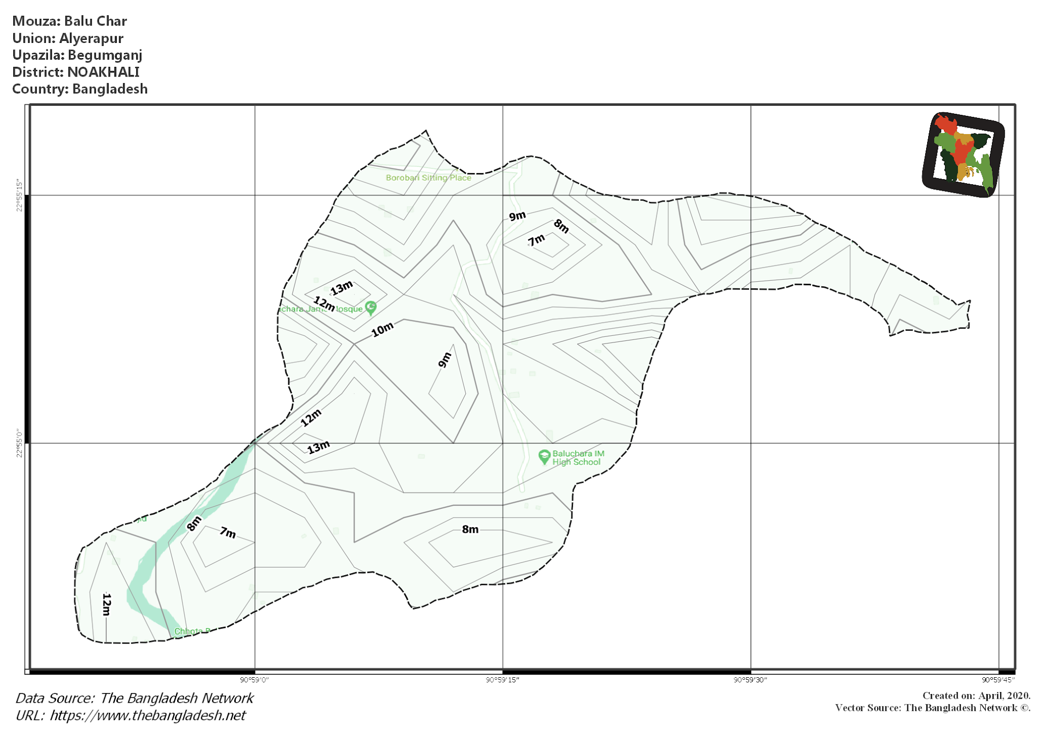 Map of Balu Char Mouza, Begumganj, Noakhali