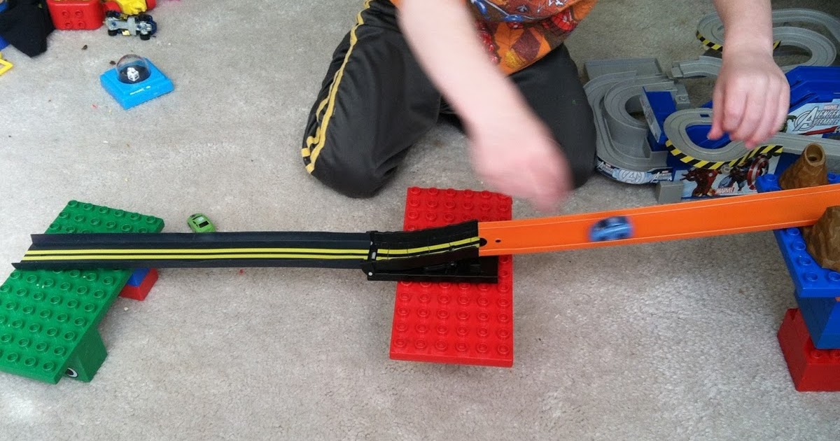 Having fun with Legos and car tracks