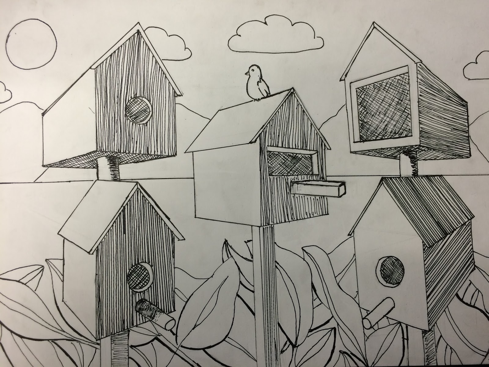 Mrs. Wille's Art Room: Bird houses in 2 point perspective