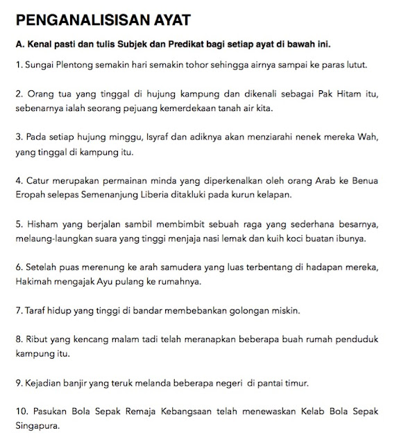 Latihan Mengenal pasti Subjek dan Predikat