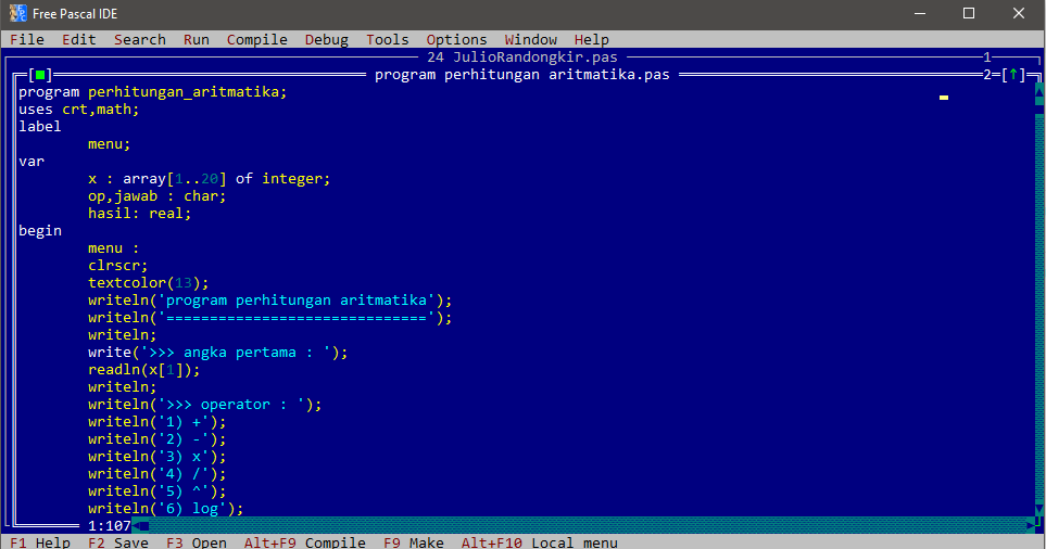 Program Pascal: Program Perhitungan Aritmatika