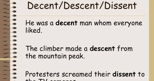What are the differences between descent, decent, and dissent?