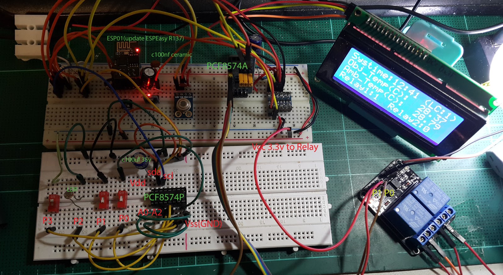 JoeGTEC's path: ESP8266-01(ESP Easy R137) Temp Sensors(MLX90614) and LDR 3 Dip switch...