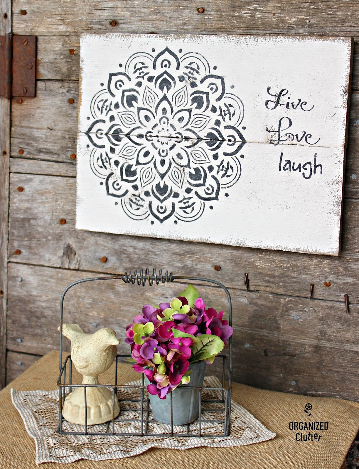 Rustic Boho Mandala Sign with Rough Sawn Fence Boards - Organized Clutter