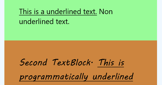 UWP - TextBlock underline text example