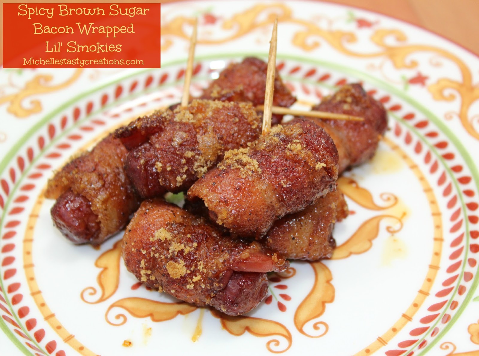 Michelle's Tasty Creations: Spicy Brown Sugar Bacon Wrapped Lil' Smokies