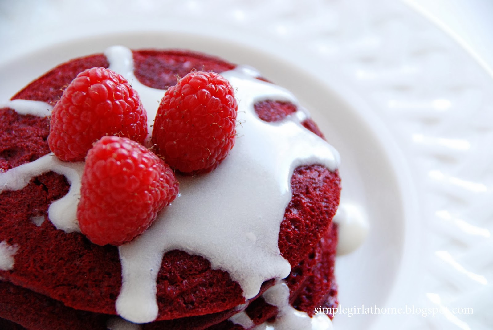 Red Velvet Pancakes with Cream Cheese Syrup