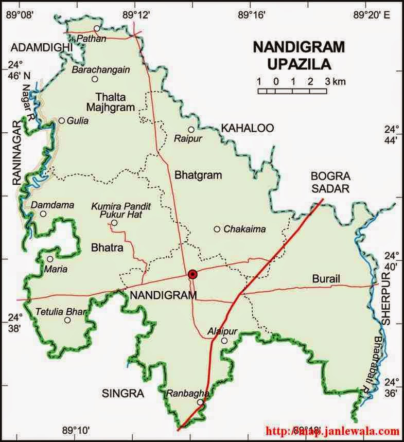 Nandigram Upazila Map, Bogra District, Bangladesh