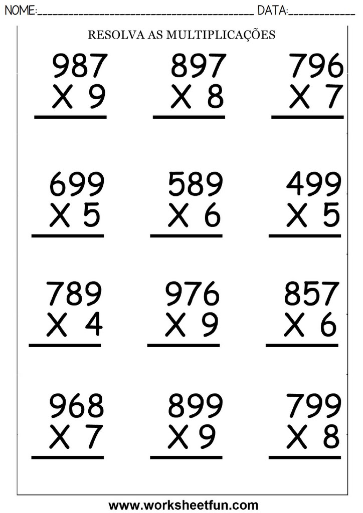 Só Continhas: 6 folhas: Continha de multiplicação para imprimir - 3º ano