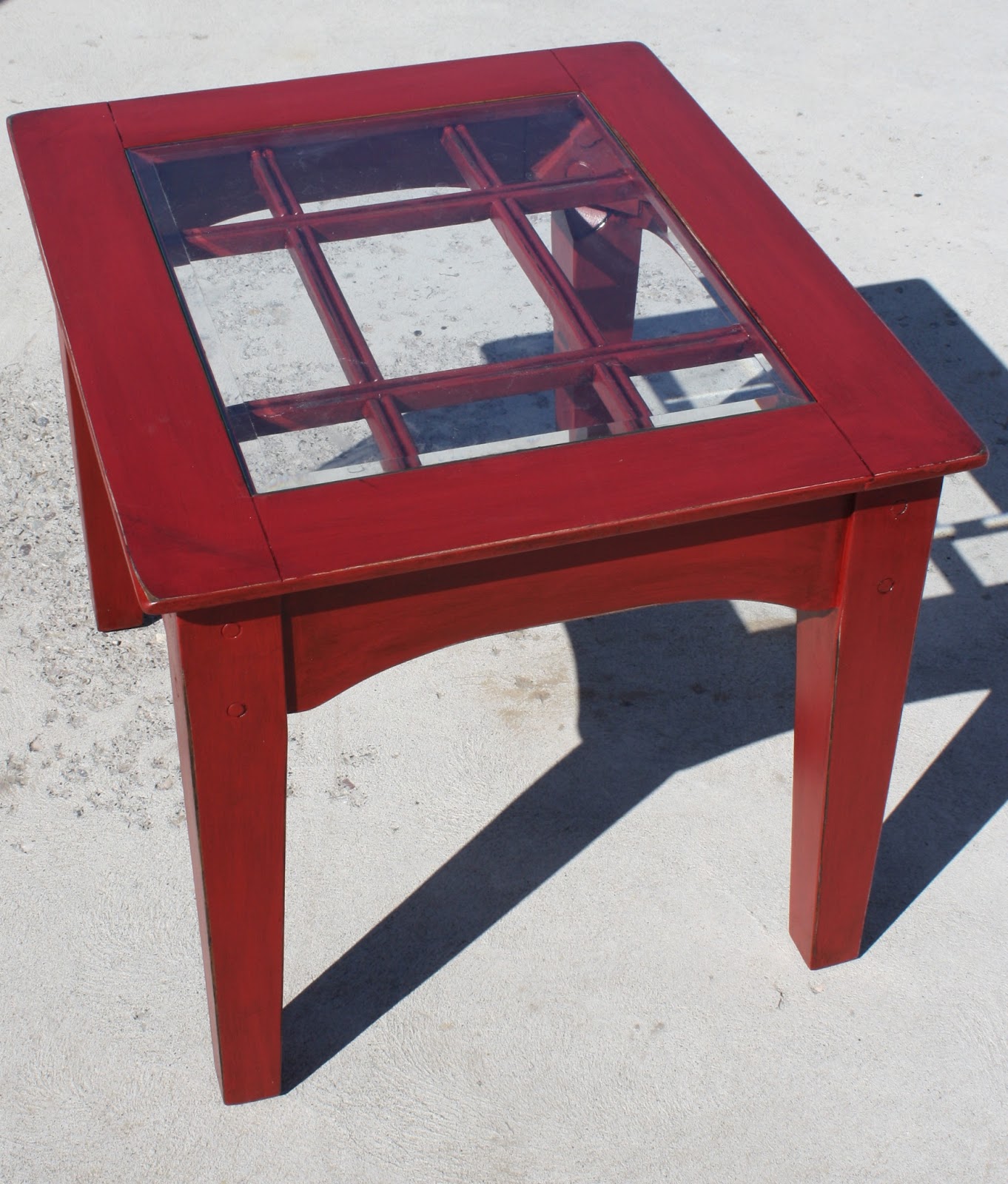 Corn Patch Creations: Red Glass Table-Sold