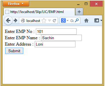 Create a form to accept employee details like name, address and mobile ...