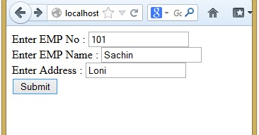 Create a form to accept employee details like name, address and mobile ...