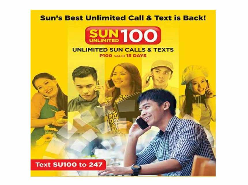 Sun Cellular SU100 – Unlimited Call and Text Only Php100 for 15 Days