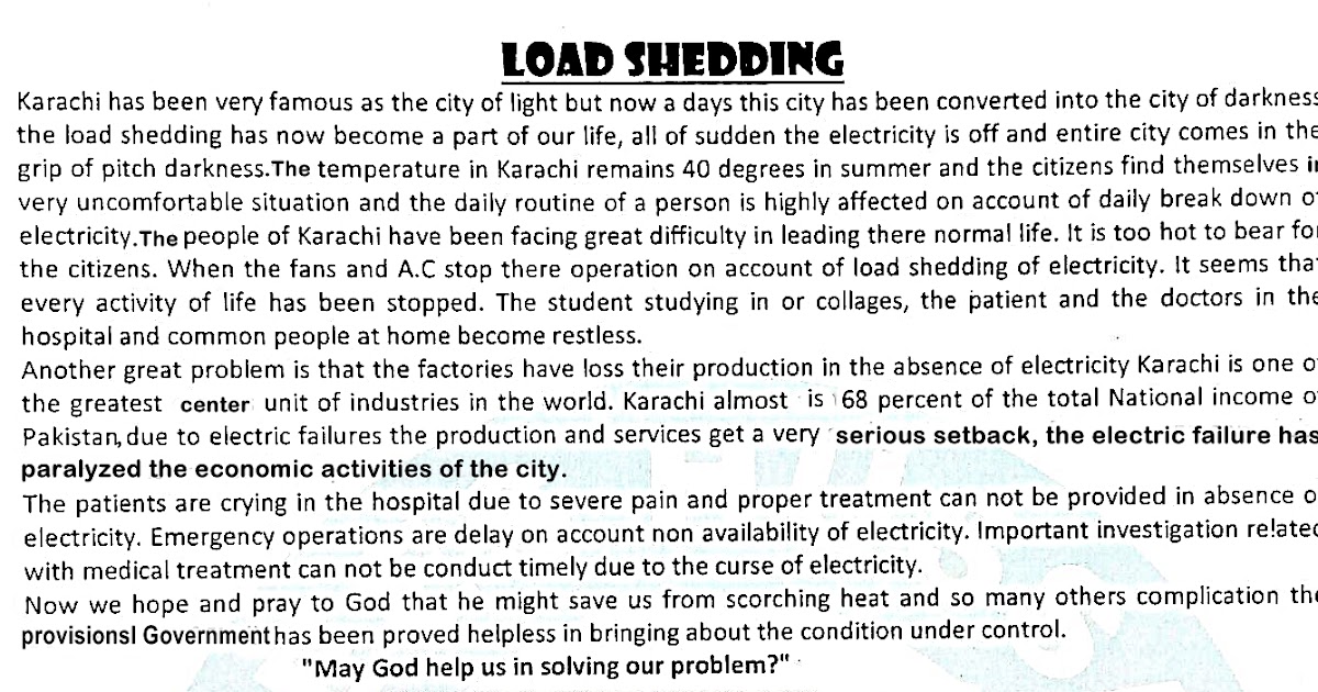 Education Is The Key To Success: Essay On Load Shedding Or Power ...