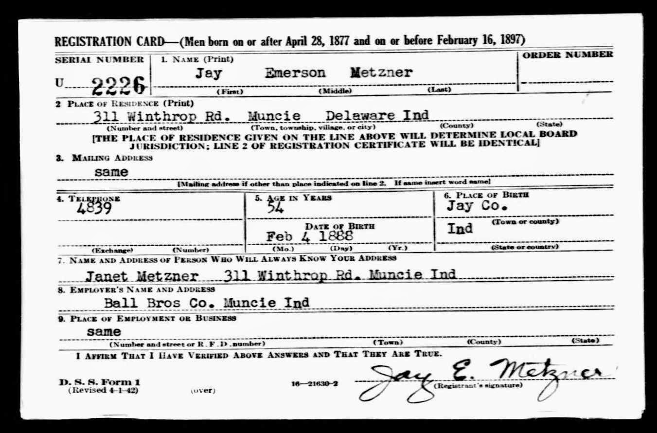 Military Monday : Jay Metzner, World War II Draft Registration, 1942 ...