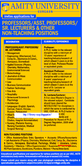 The Library Soup : Librarian Vacancy at Amity University, Gurgaon ...