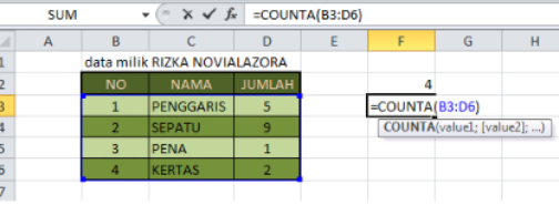 TABEL, COUNT, COUNTA, COUNTABLANK DAN COUNTIF