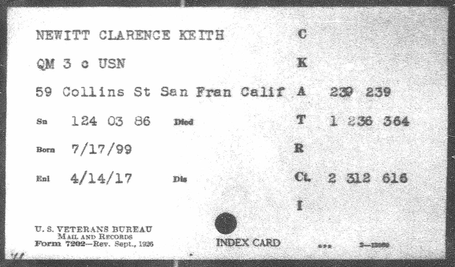 Dodge Family History: World War I Veterans Affairs Master Index Cards