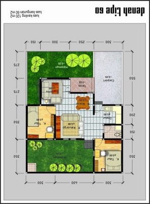 DOWNLOAD GAMBAR DENAH RUMAH TYPE 60 DAN UKURANNYA - freewaremini