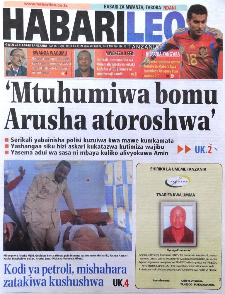 Mubaah Katela: HABARI KATIKA MAGAZETI YA LEO JUNI 18 2013