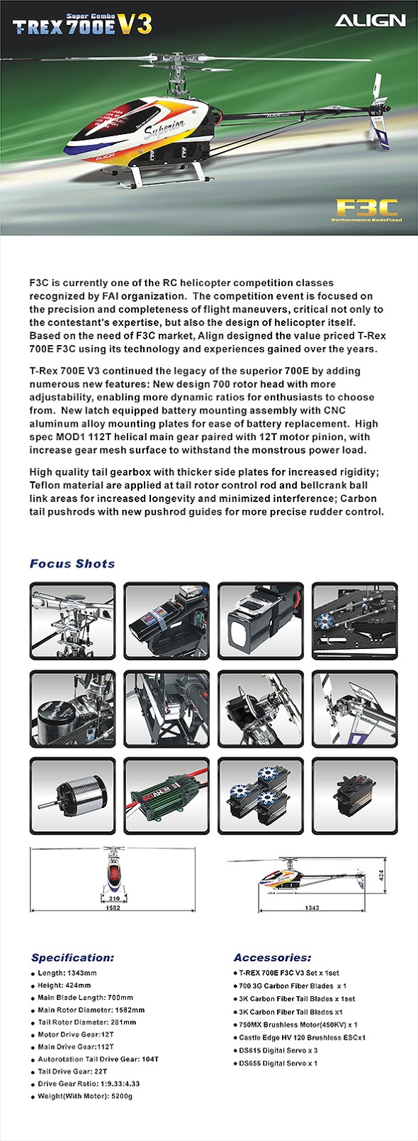 T-REX 700E F3C V3 Super Combo RH70E08XW ~ Rc Dictionary
