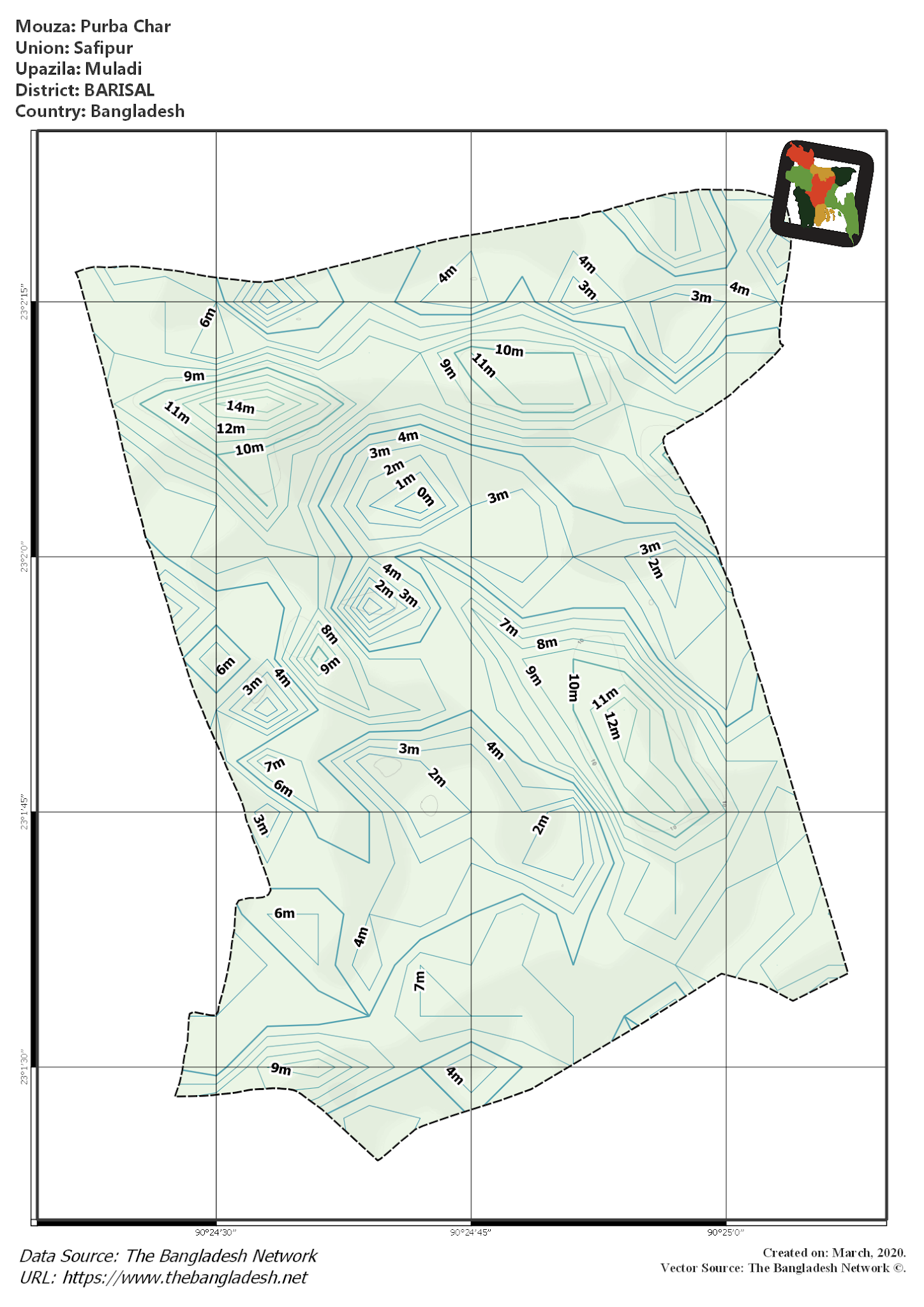 Map of Purba Char Mouza, Muladi, Barisal