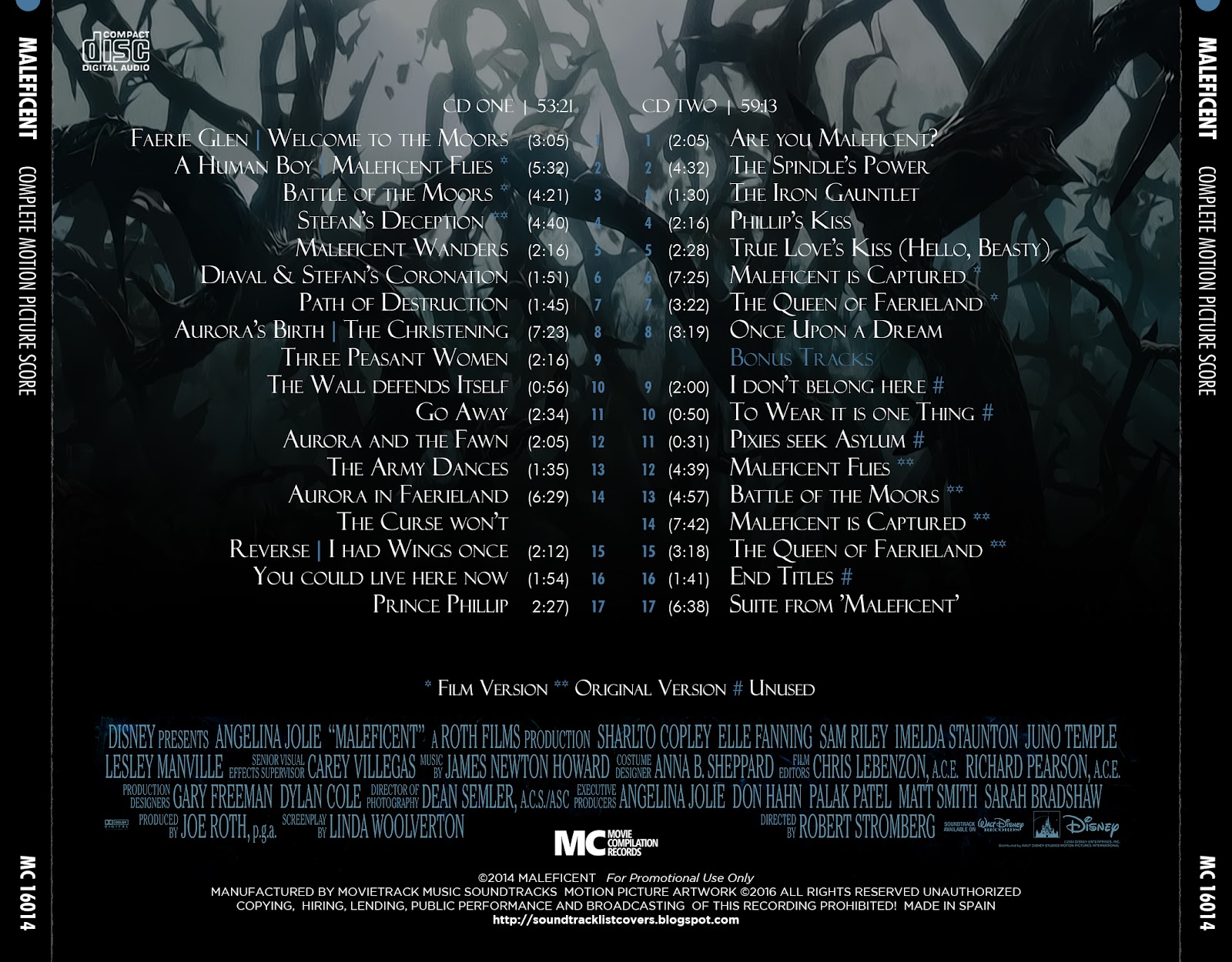 Soundtrack List Covers: Maleficent Complete (James Newton Howard)